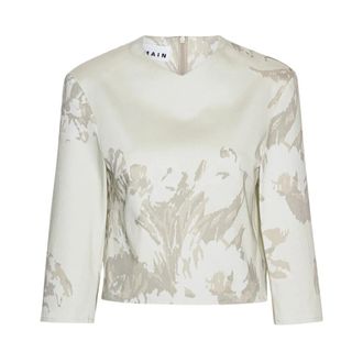 Remain Elegantes Blumen Cropped Top - - Tops - Damen - Beige - M