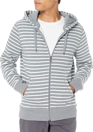 Amazon Essentials Herren Fleece-Kapuzenpulli mit durchgehendem Rei&szlig;verschluss (erh&auml;ltlich in den Gr&ouml;&szlig;en Big & Tall), Grau Meliert Streifen, XL