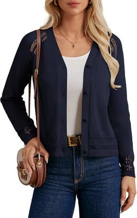 Grace Karin Cardigan &agrave; manches longues et col en V pour femme &Eacute;l&eacute;gant automne, noir fonc&eacute;, S