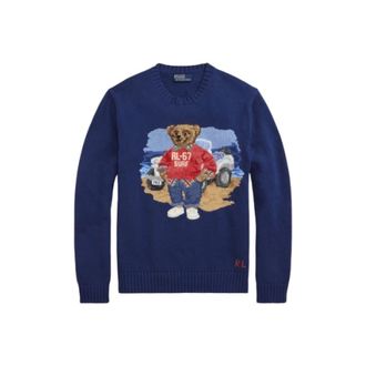 Polo Ralph Lauren Intarsia Cotton Polo Bear Pullover - - Knitwear - Herren - Blau - L