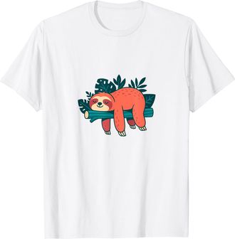 Hello Kitty Schlafendes S&uuml;&szlig; Faultier Illustration Entspannung Stil T-Shirt