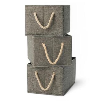 Amazon Basics Lot de 3 bacs de rangement pliables avec poignées en corde, anthracite, Taille L
