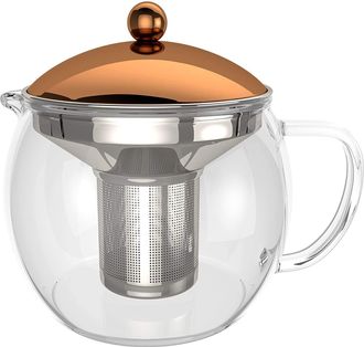 bonVIVO bonVIVO Teapot Tempa Teebereiter Mit Herausnehmbarem Edelstahl-Sieb, 1,5 Liter Kupfer-Chrom kanne Aus Borosilikat, Hitzebeständig, Mit Deckel In Kupfe