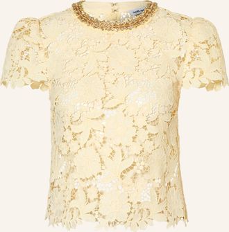 Self Portrait Self-Portrait Blusenshirt Aus Spitze Mit Schmucksteinen gelb