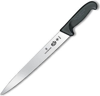 Victorinox by Swiss Army coltello da salsiccia Fibrox da 30 cm in acciaio inox, con manico antiscivolo, lavabile in lavastoviglie, nero