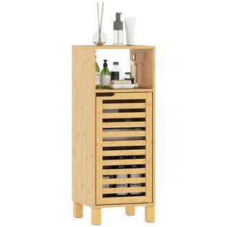 HOMCOM Badezimmerschrank Badschrank schmal mit verstellbaren Regalen, offenem Fach, Toilettenschrank Beistellschrank Aufbewahrungsschrank f&uuml;r Badezimmer, kle