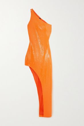DAVID KOMA Asymmetrisches Midikleid Aus Cr&ecirc;pe Mit Pailetten - Orange