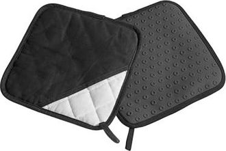 Lurch 70091 Topflappen/ Untersetzer 2er Set aus 100% BPA-freiem Platin Silikon, Polyester und Baumwolle, schwarz