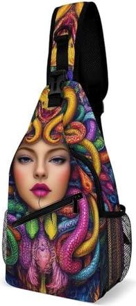 Generic Sacoche Homme Bandouliere Art color&eacute; de la M&eacute;duse, serpent femelle de la Gr&egrave;ce antique Durable Sling Bag Casual Sac DEpaule pour Randonn&eacute;e Cyclisme Fe
