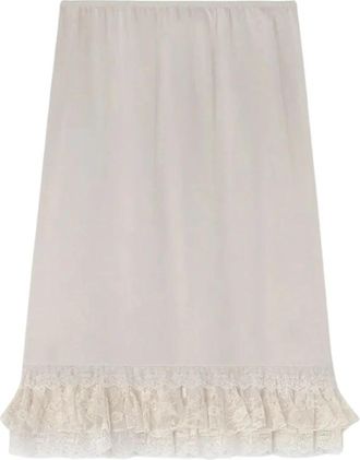 Ganni Flie&szlig;ender Satin-Rock in Kniel&auml;nge mit R&uuml;schen - - Skirts - Damen - Beige - 2XS