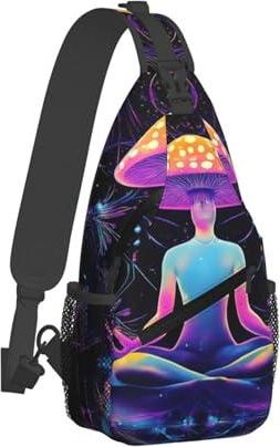 Generic L&eacute;ger Sacoche Homme Bandouliere Art des champignons magiques du yoga Sacs &agrave; Bandouli&egrave;re Durable Cross Body pour Camping Homme Cyclisme