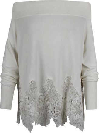 Ermanno Scervino Femme, Pulls, Blanc, Taille: 40 FR Pull en coton avec broderie en dentelle