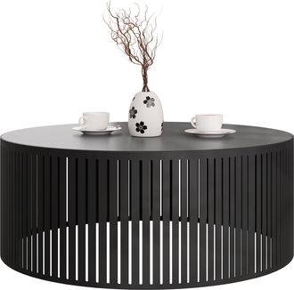 Mirjan24 Couchtisch Jervag, Runde Form, Kaffeetisch, Metallbeine, Wohnzimmertische, Beistelltisch, Sofatisch, Teetisch (Schwarz/Schwarz Molet)