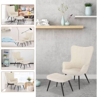 Woltu Relaxsessel Lehnstuhl Sessel Polstersessel mit Hocker cremeweiß - Woltu