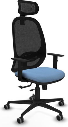 Piqueras y Crespo Blauer Schreibtischstuhl mit 1D-Armlehnen, h&ouml;henverstellbarer Lendenwirbelst&uuml;tze und h&ouml;henverstellbarem Kopfteil und Neigungsverstellung, ausgestattet