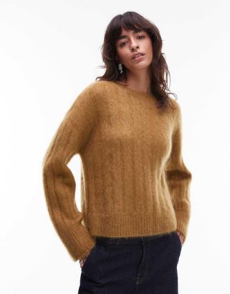 & Other Stories Superweicher, flauschiger Rippstrick-Pullover aus Mohair und Wolle in dunklem Beige-Brown