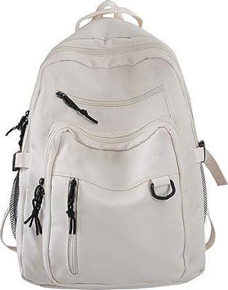 Generic Sac &agrave; dos cargo de grande capacit&eacute; pour &eacute;tudiants, couleur unie, multi-couches, sac d&eacute;cole, sac &agrave; dos de course pour homme, blanc, taille unique