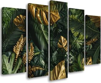 Feeby Bild Auf Leinwand 200x100 cm Tropen Exotik Monstera 5 tlg Modern Bilder Wandbilder Leinwandbild Kunstdruck Wohnzimmer Schlafzimmer Büro Flur Abstrakti