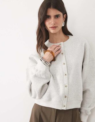 Abercrombie & Fitch gilet en maille coupe carr&eacute;e gris-Blanc