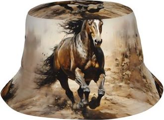Generic Chapeau De Seau Image dun Cheval Western Hommes Chapeau De Seau Respirant &Agrave; Large Bord Bonnet Soleil, pour Sports, Chasse, Plage, 56-58cm