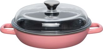 Riess 0048-114, Schmorpfanne mit Glasdeckel, 24cm Durchmesser, PINK, Emaille, LBH 32,3x25,3x12,9 Gew. 2,011kg
