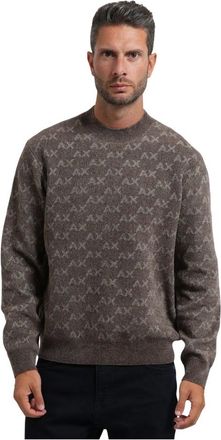 A|X Armani Exchange Pull-over en maille &agrave; logo all-over - Homme - Pulls - Gris - Taille: 3XL