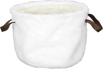 The Home Deco Factory RG9332, Fur Effect Cotton Basket with Handles, ideal for Storage and Decoration, Light and Practical for All Spaces, one Size, White and Black