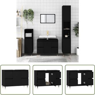 vidaXL The Living Store Armoire de salle de bain noir 80x33x60 cm bois ding&eacute;nierie - Meuble De Salle De Bain - Armoire De Salle De Bain - Rangement Salle