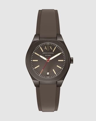 A|X Armani Exchange Sync Dreizeigeruhr aus braunem Silikon in Braun