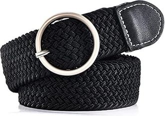 Generic Ceinture élastique en toile tressée pour homme et femme 3,2 cm de large, Noir/boucle ronde, L 115cm/45in - waist within 39 in