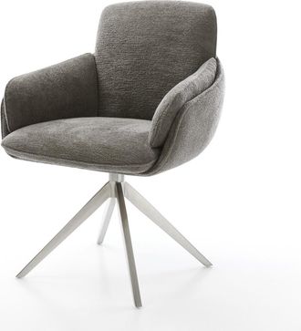 DELIFE Drehstuhl Luan-Flex mit Armlehnen Boucl&eacute; Soft Schlamm Kreuzgestell breit Edelstahl 360&deg; drehbar Wippfunktion, Esszimmerst&uuml;hle