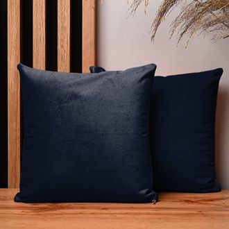 MG Design 2er Set Kissenbez&uuml;ge 30 x 30 cm in Marineblau - mit Rei&szlig;verschluss, samtig-weich mit dezentem Schimmer, pflegeleicht & langlebig