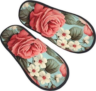 Generic Rose Rouge Vintage Fleur Unisexe Chaussures De Maison Confortable Pantoufles Respirantes Chaussons Pour Automne Ext&eacute;rieur Hiver L