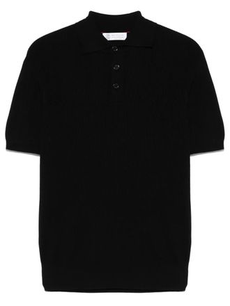 Brunello Cucinelli Geripptes Poloshirt - Schwarz