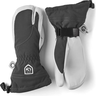 Hestra Extra warme Damen-Skihandschuhe: Heli-Lederhandschuhe für den Winter, kaltes Wetter, 3-Finger-Handschuhe, Grau/gebrochenes Weiß, Größe 9