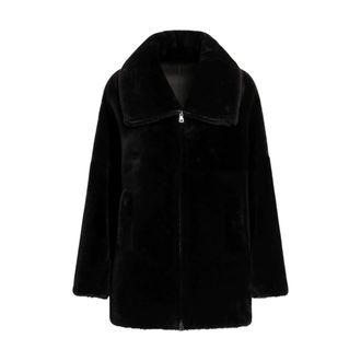 BLANCHA Veste zipp&eacute;e en peau lain&eacute;e - Femme - Vestes - Noir - Taille: 38 FR