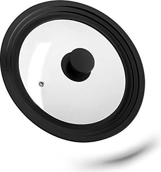 Relaxdays Topfdeckel universal, Glasdeckel mit abgestuftem Silikonrand, T&ouml;pfe & Pfannen 22-26 cm, HxD 5x27,5 cm, schwarz 10027988_46