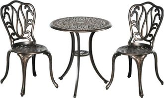 OUTSUNNY Ensemble salon de jardin 2 places avec table ronde style r&eacute;tro fonte alu effet bronze antique