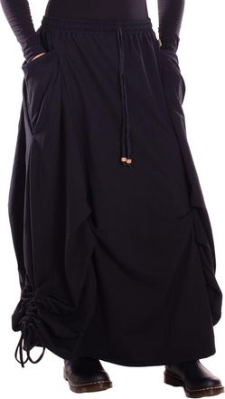 vishes Alternative Bekleidung - Damen Maxi-Rock Baumwolle asymmetrisch Langer Warmer Rock im Lagenlook mit Taschen schwarz 46-58