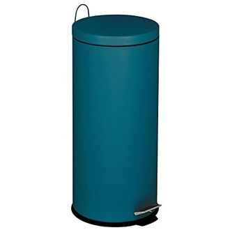 Kitchen Move Poubelle de cuisine &agrave; p&eacute;dale basique chic cylindrique 30L URBAN Bleu mat en acier inox avec seau