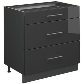 Vicco Meuble cuisine Fame-Line, Anthracite Haute brillance, 80cm avec 3 tiroirs, sans PT, Vicco