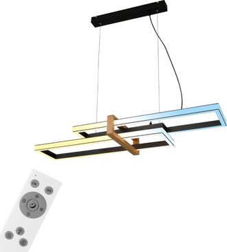 Briloner Dimmbare LED Pendelleuchte CCT, Fernbedienung, Nachtlicht und Timer, LED Deckenleuchte, Lampe, Wohnzimmerlampe, H&auml;ngelampe, K&uuml;chenlampe mit Holz