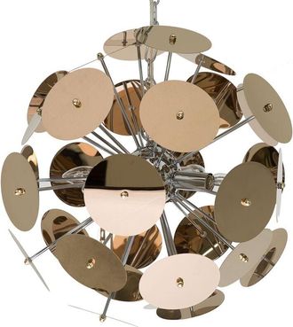 Beliani Lustre Design Lampe Suspension en Forme de Disques en M&eacute;tal Cuivr&eacute; et Argent&eacute; pour 4 Ampoules E14 Max 40W &Eacute;clairage Id&eacute;al pour Salon Moderne Beliani