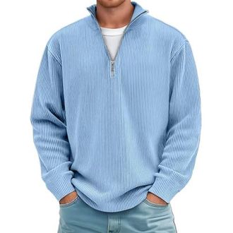Generic Chandail &agrave; fermeture &eacute;clair quart de tour pour homme, chemises gaufr&eacute;es &agrave; manches longues, pull ample et l&eacute;ger &agrave; fermeture &eacute;clair quart de chandail ga