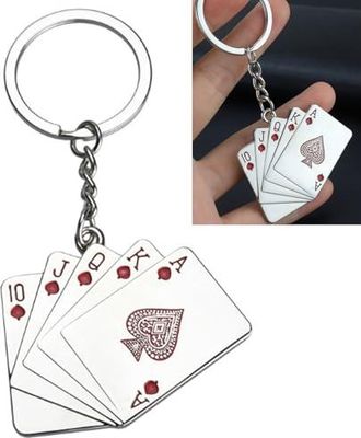 Roar Porte-cl&eacute;s avec 5 cartes &agrave; jouer - Accessoire robuste pour les fans de jeux de cartes et de poker et comme cadeau, argent&eacute;, taille unique