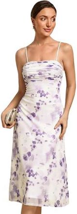 Ever-pretty Robe dÉté Femme à Bretelles Col Carré Fleuri Midi Robes de Soirée Femme