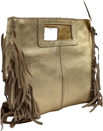 Migura Sac pour femme élégant design vintage avec franges, bandoulière en cuir italien spacieux, mode été, idéal pour les voyages et les occasions spéciales,