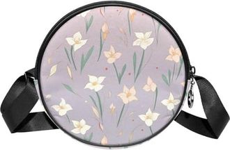 Generic Sac &agrave; bandouli&egrave;re Circle pour femme, imprim&eacute; lys violet, petit sac &agrave; bandouli&egrave;re avec fermeture &eacute;clair, bretelles r&eacute;glables, sac &agrave; main rond d&eacute;contrac