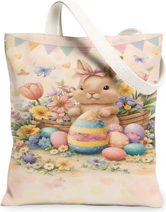 Generic Sacs fourre-tout en toile motif floral de printemps, sacs de courses r&eacute;utilisables, l&eacute;gers et lavables avec bandouli&egrave;re en toile, pastel, 13x15 Inch