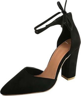 Generic Escarpins Femme Bouts Pointus Talon Carr&eacute; Bride Cheville Boucle Grande Taille l&eacute;g&egrave;res Talons Hauts Chic et Elegant Chaussures Robe De Banquet Mari&eacute;e S